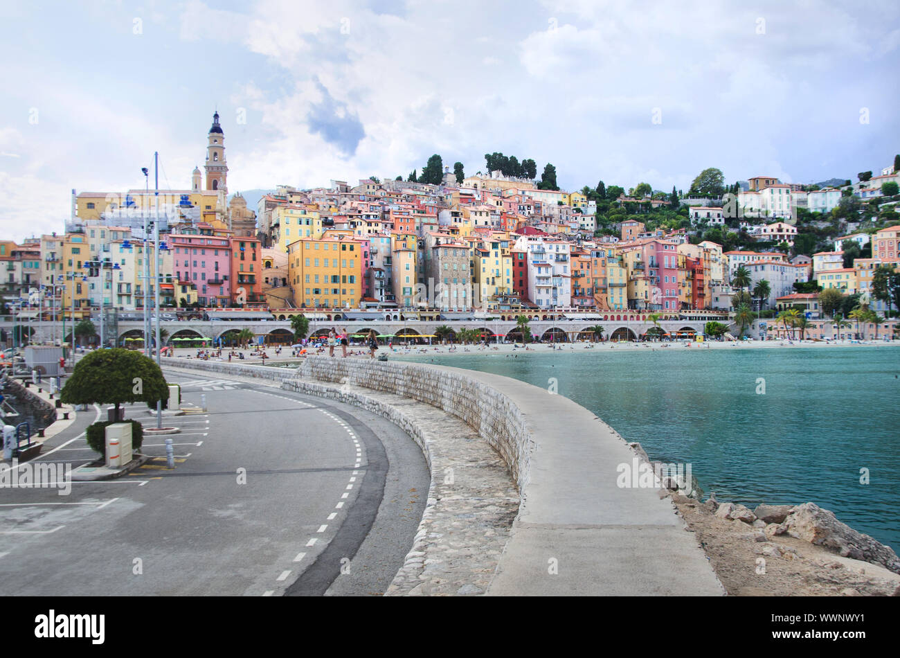 Colorful houses in old part of Menton, French Riviera, France Stock ...