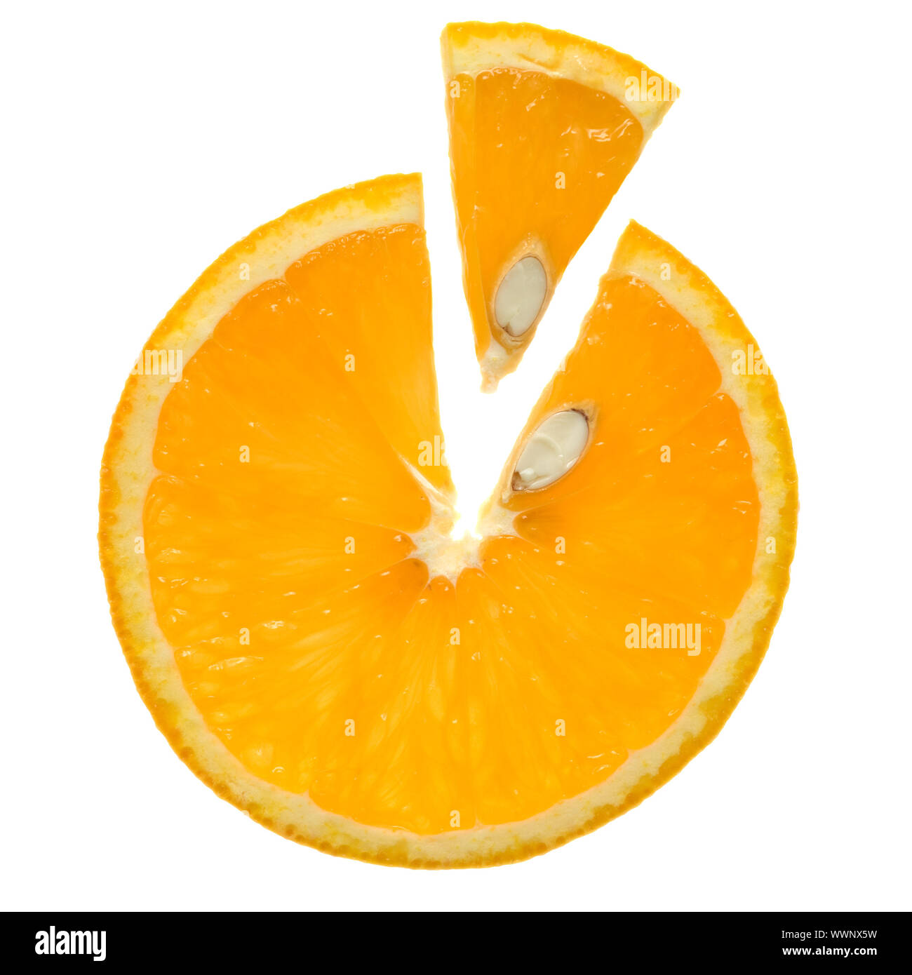 Orange a circle with the cut out slice on a white background Stock ...