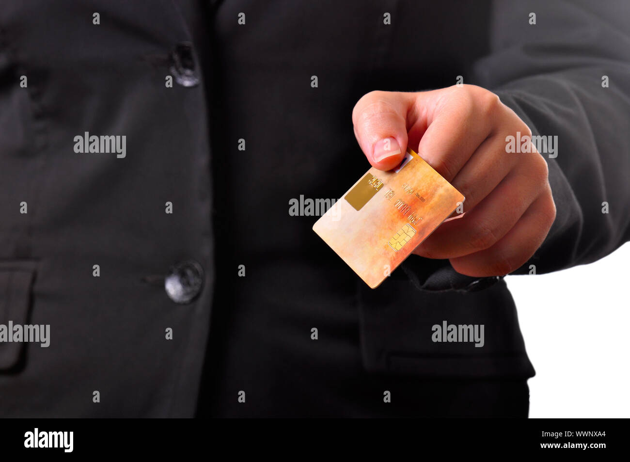 Businessperson handing over a credit card Stock Photo - Alamy