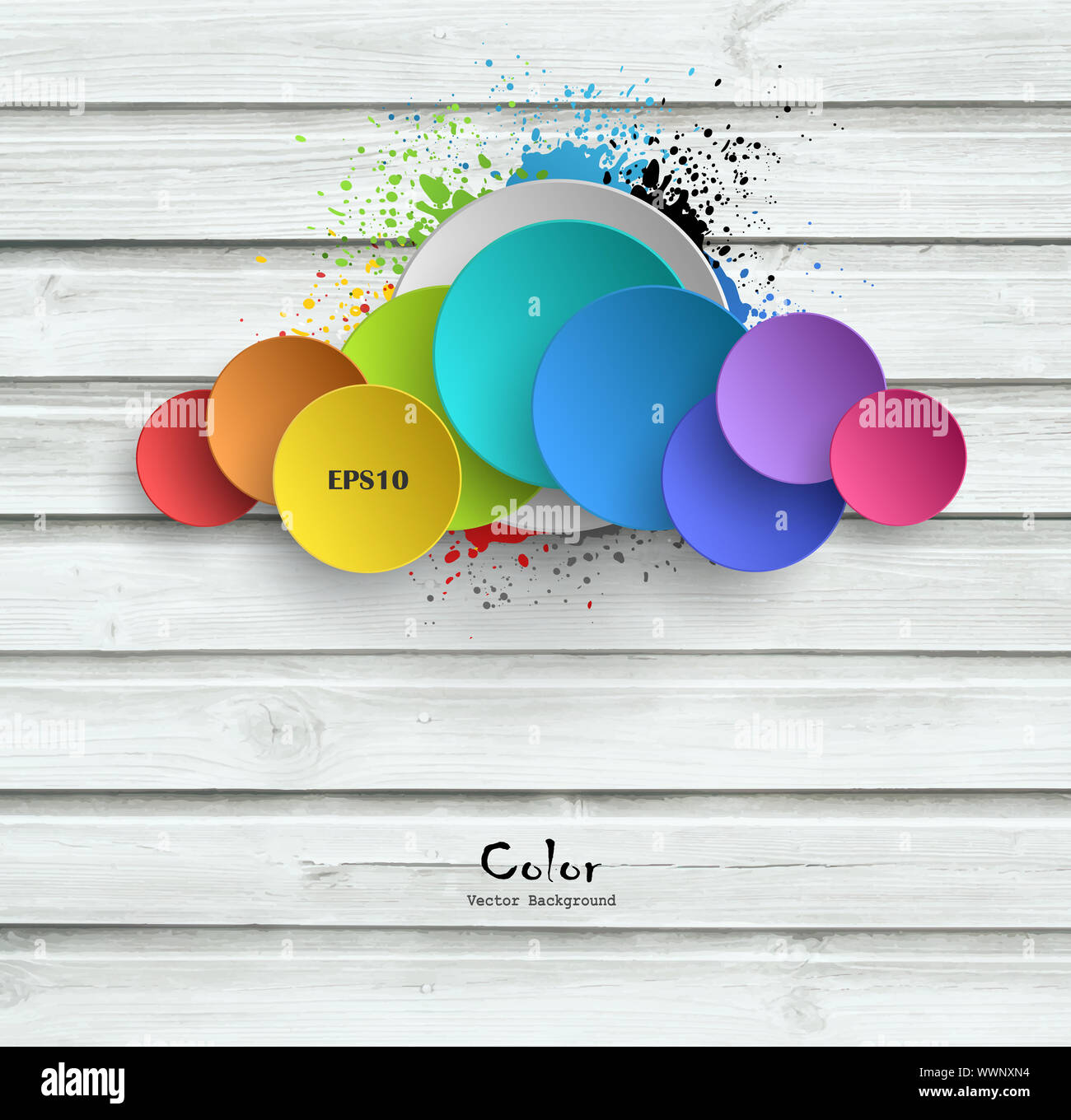 Wooden Background With Color Plates Stock Photo - Alamy