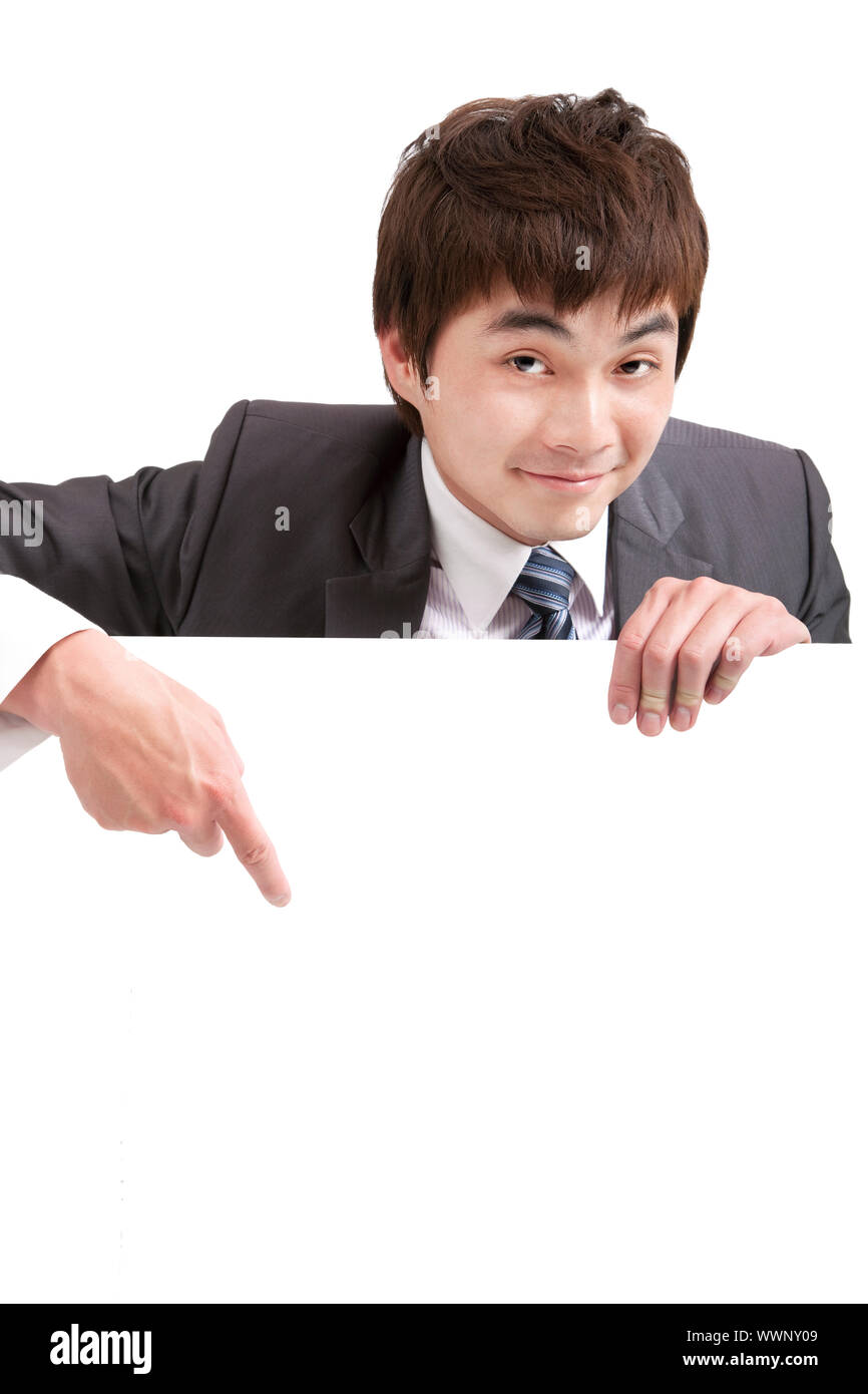 asian businessman pointing empty board Stock Photo - Alamy