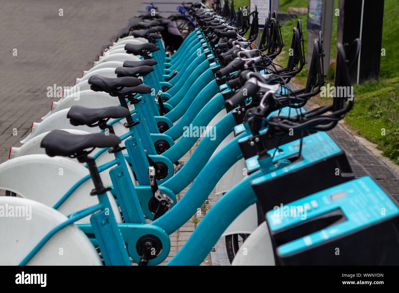 Automatic city bike rental terminal Stock Photo - Alamy