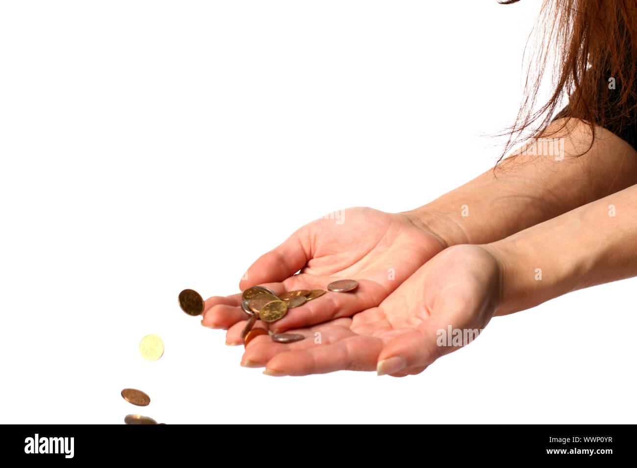 drop money rain pay from girl hand Stock Photo - Alamy