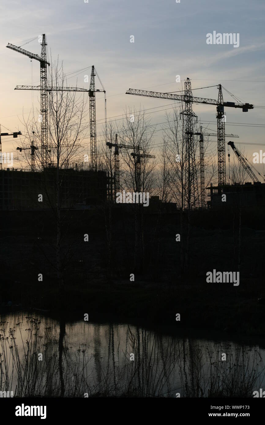 construction sunset industry background Stock Photo - Alamy