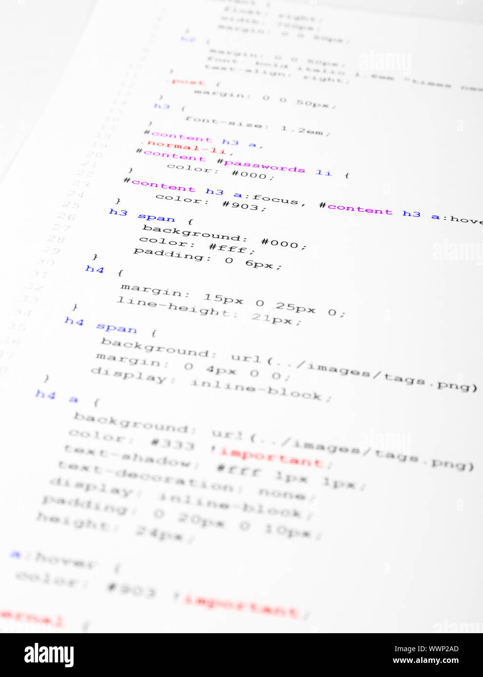 Part of the CSS code is printed on the paper Stock Photo - Alamy