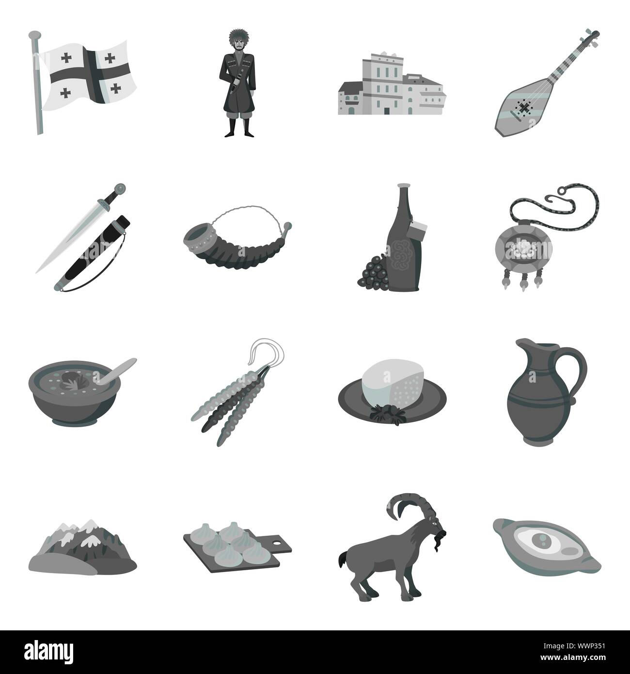 Vector design of attributes and tourism symbol. Collection of ...