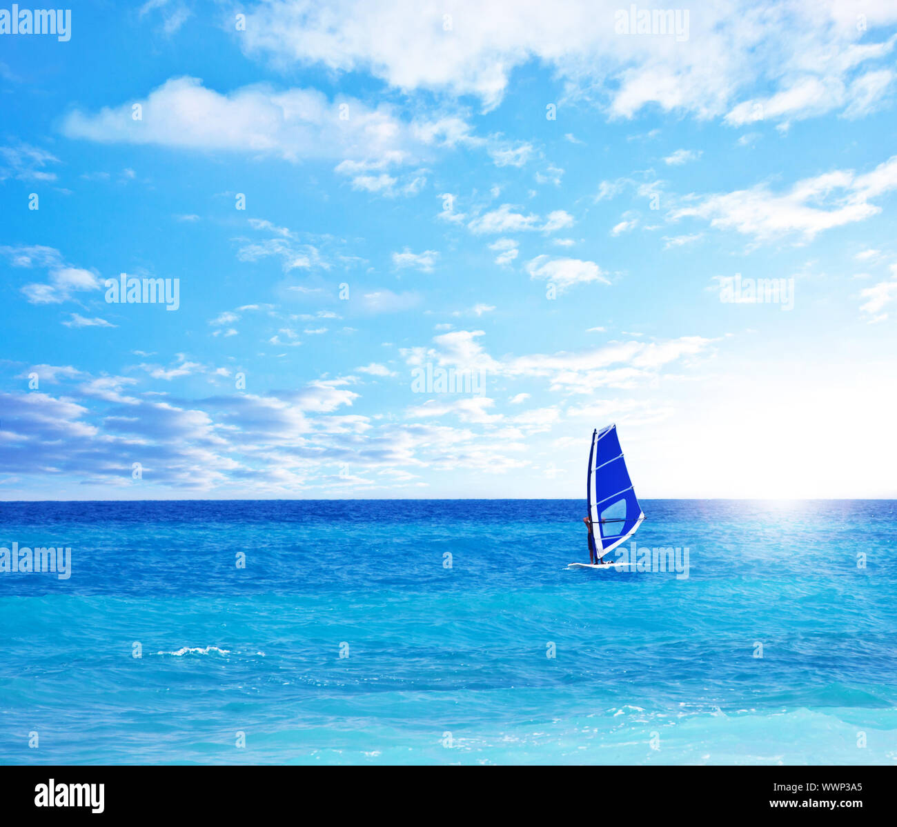 Beach landscape with windsurfer playing Stock Photo - Alamy