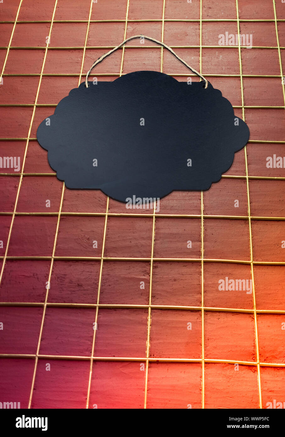 Black Empty Sign Board with string for hanging on wall Stock Photo - Alamy