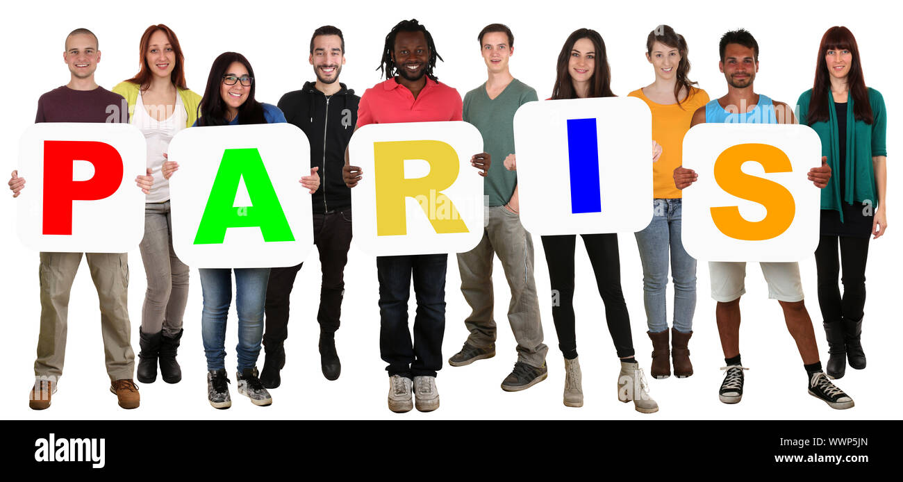 group of young people people multicultural keep word Paris Stock Photo ...