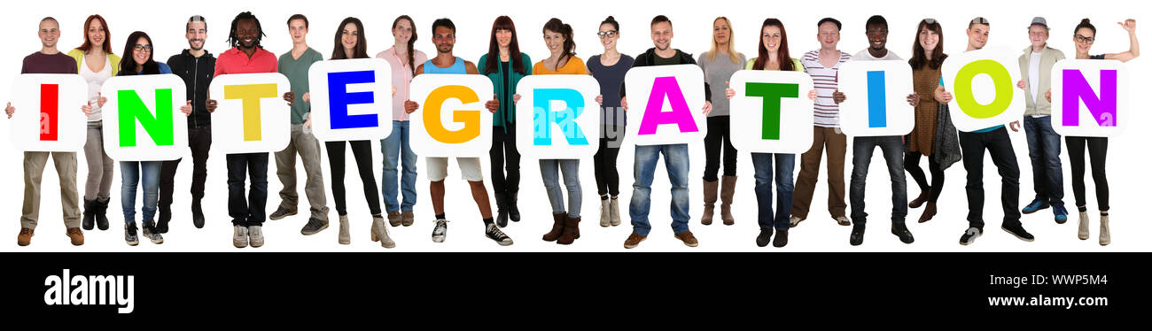 group young people people multicultural keep word integration Stock ...