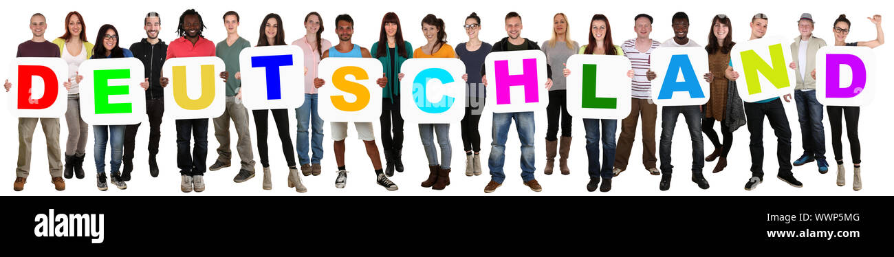 group young people people multicultural keep word germany Stock Photo ...