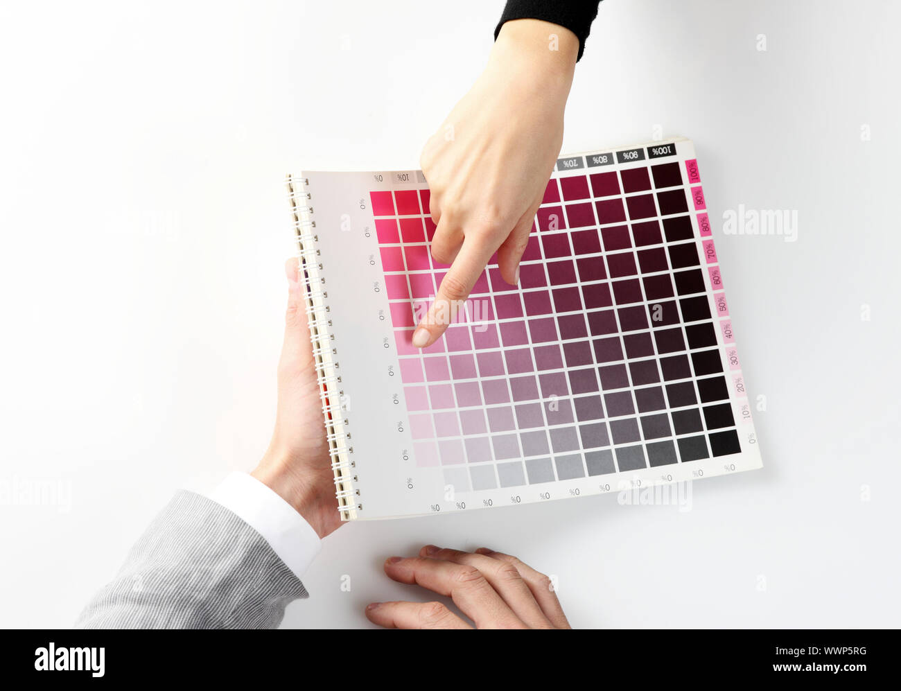 woman Choosing color from color scale, top view Stock Photo - Alamy