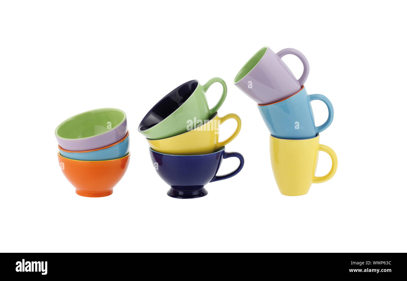 cup colored porcelain tea set, isolated on white background Stock Photo ...