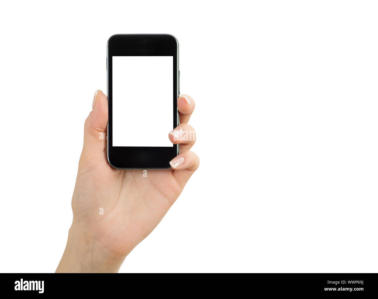 Hand holding mobile isolated on white Stock Photo - Alamy