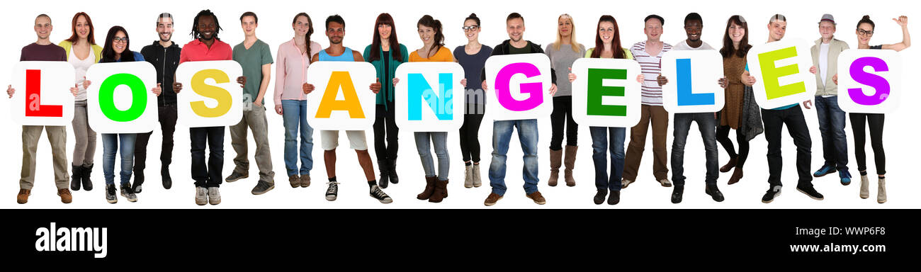 group of young people people multicultural keep word los angeles Stock ...