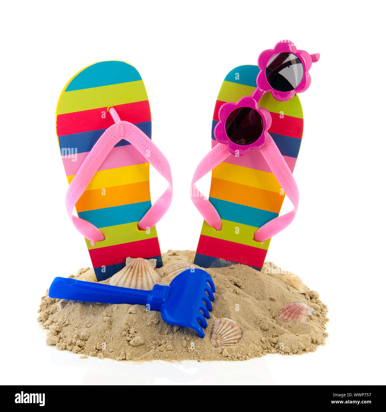 Vacation at the beach with flip flops and sunglasses Stock Photo - Alamy
