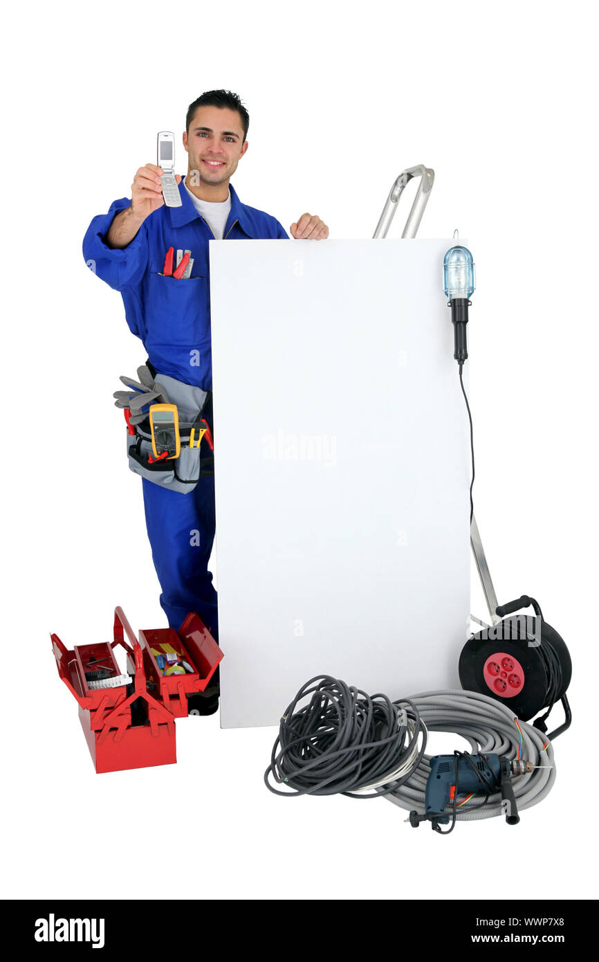 Electrician phone showing white hi-res stock photography and images - Alamy