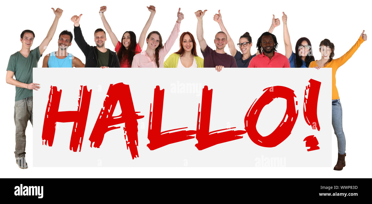 Hello sign multicultural group laugh young people people People Stock ...