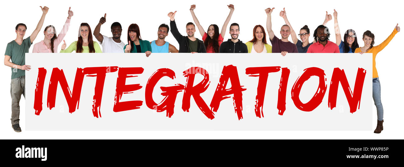 integration multicultural group young people people keep shield Stock ...