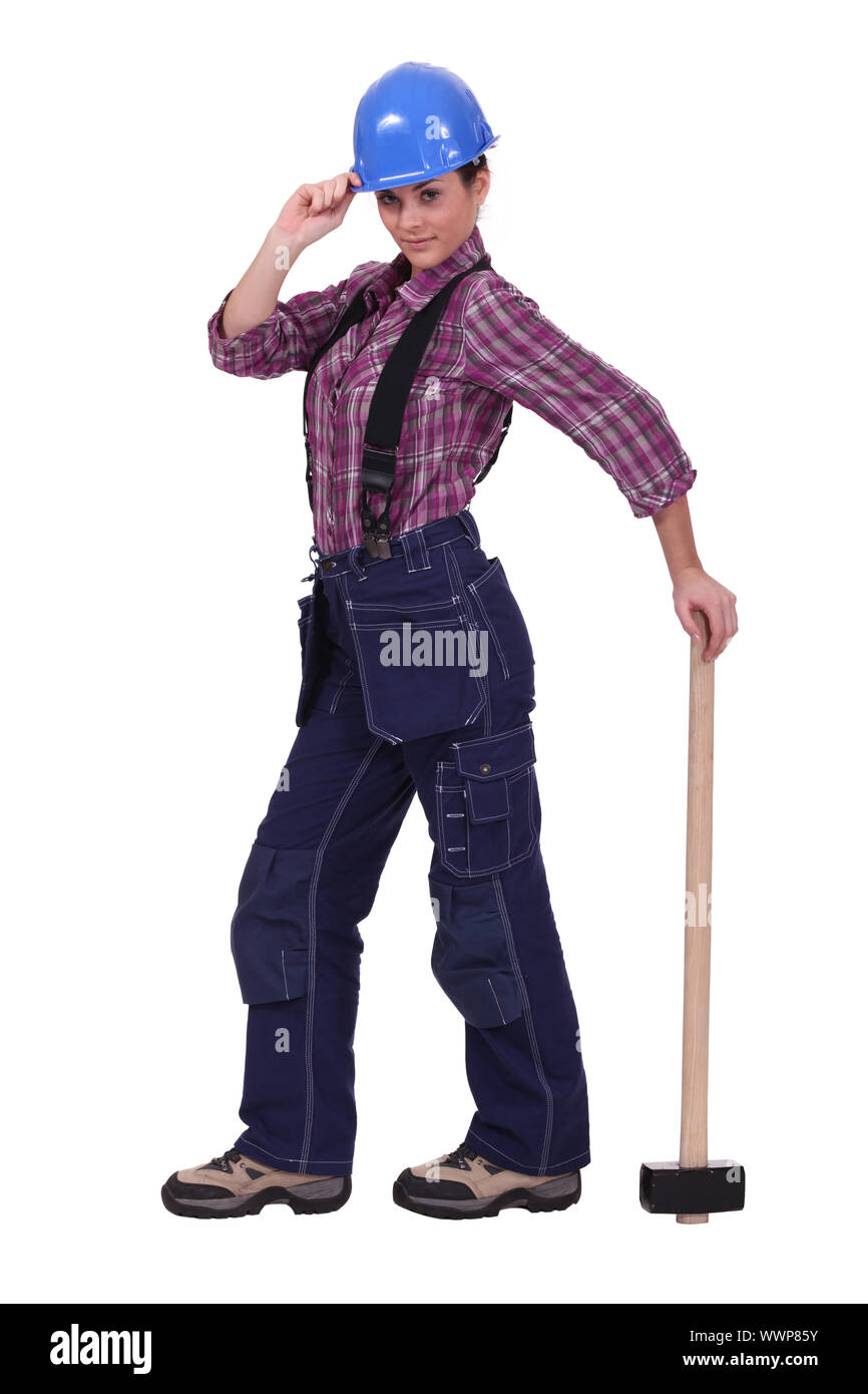 female builder with hammer Stock Photo - Alamy