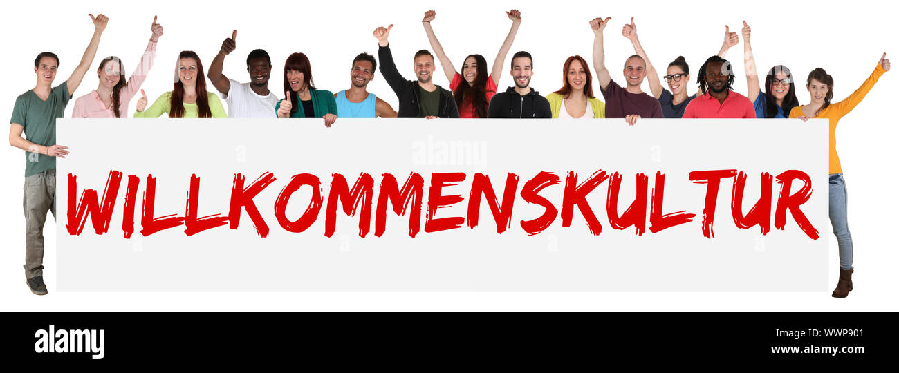 welcome culture refugees welcome multicultural group people Stock Photo ...