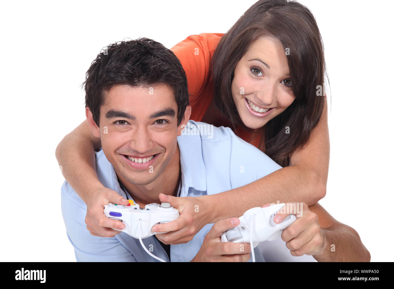 Couple playing video game Stock Photo - Alamy