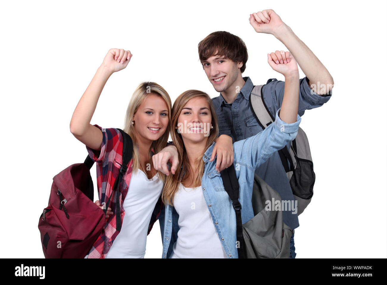 students with arms up Stock Photo - Alamy