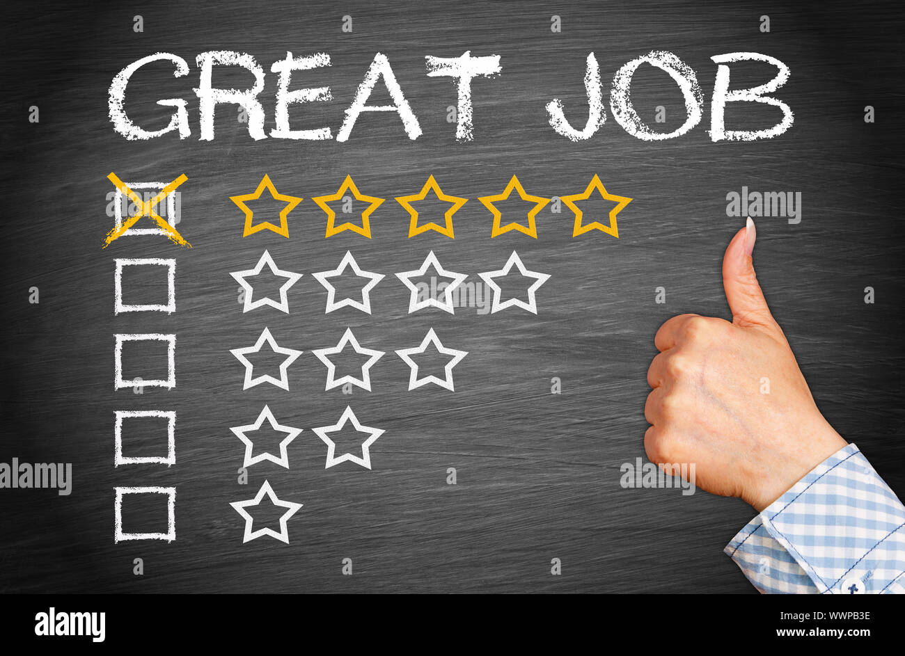 Great Job - Rating with 5 Stars Stock Photo - Alamy
