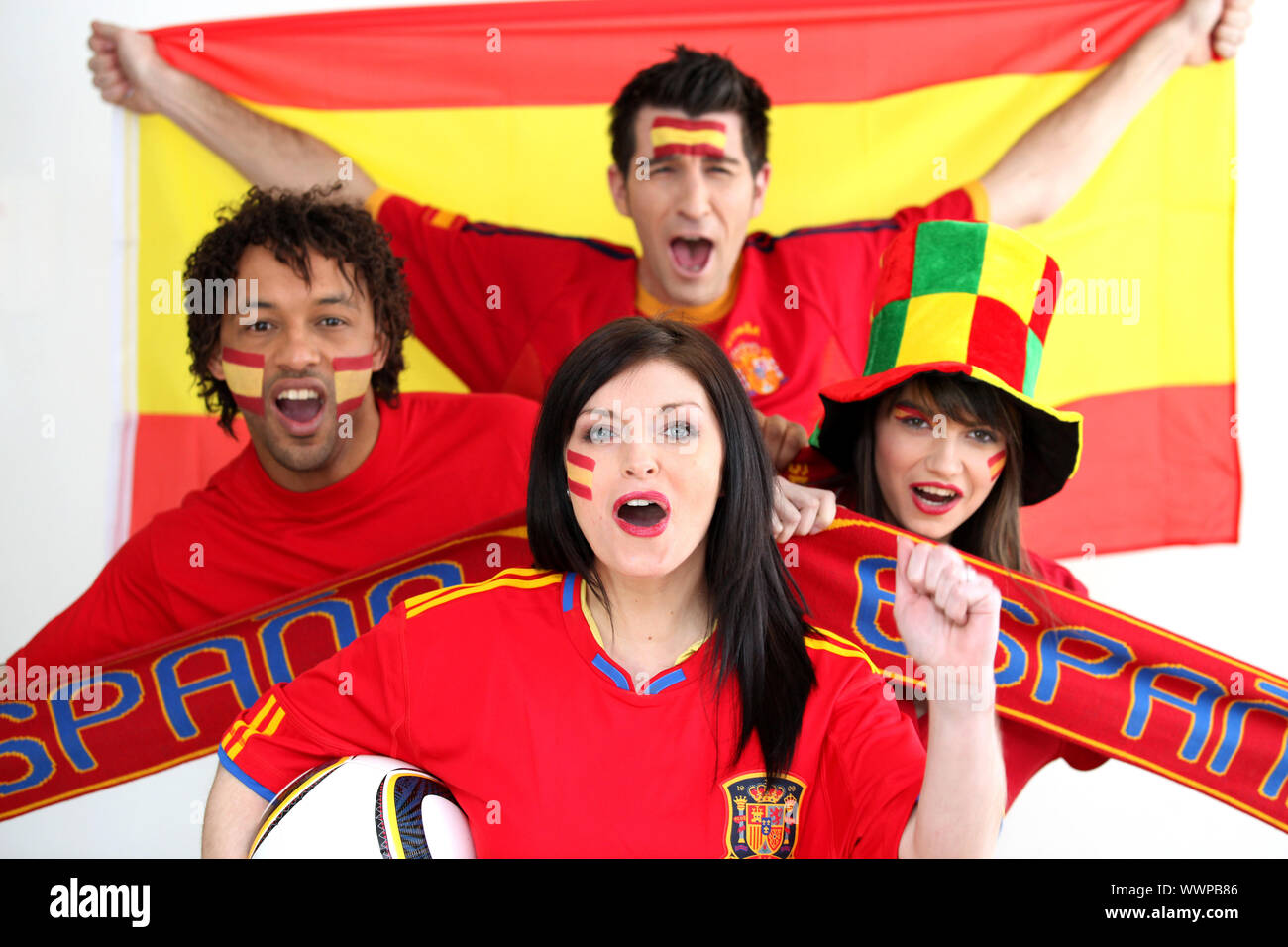 A group of people show their support of the Spanish football team Stock ...