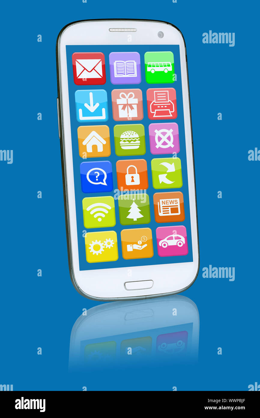 Smartphone or mobile phone with programs Application Apps Apps Stock ...