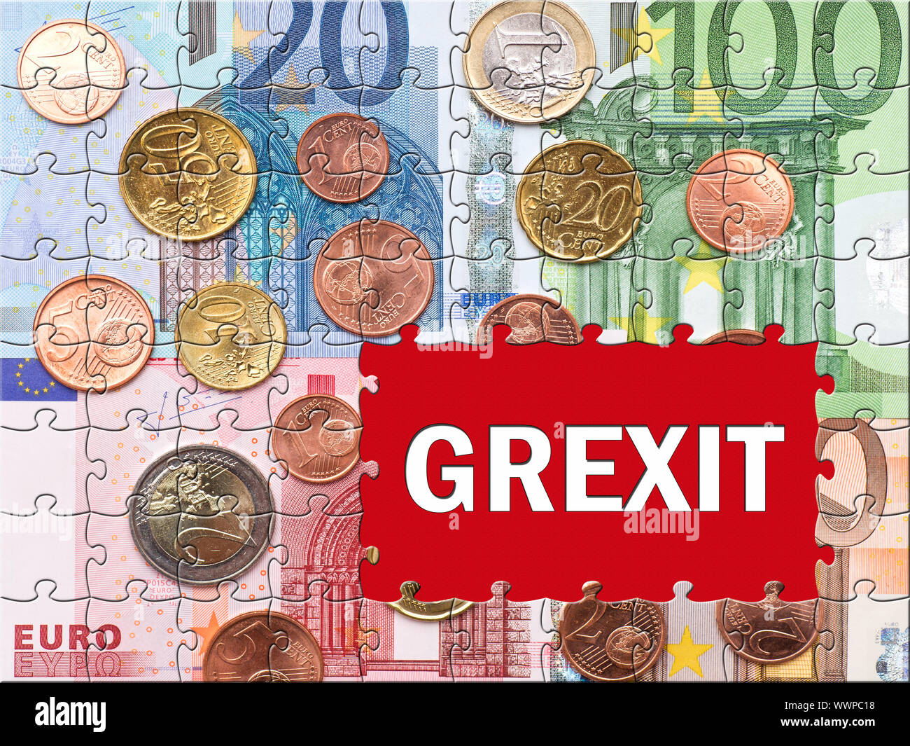 Grexit - Greek Exit - Euro bank notes with text Stock Photo - Alamy
