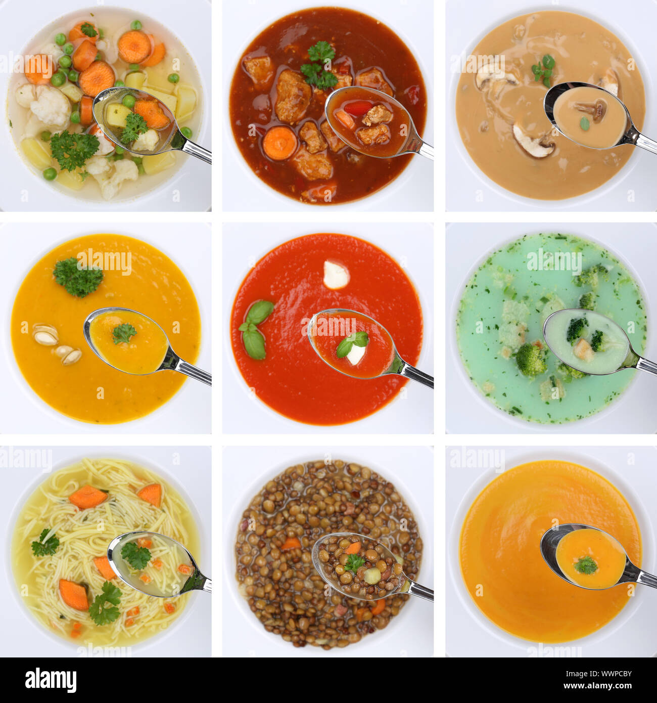 Collage soup soups healthy food eat tomato soup vegetables on spoon ...
