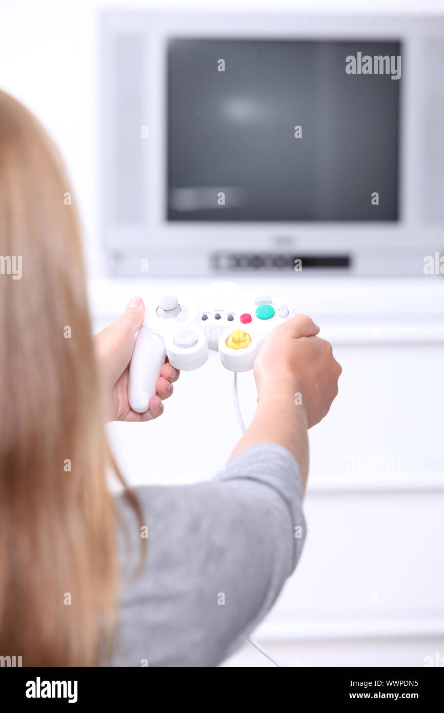Girl playing computer games Stock Photo - Alamy