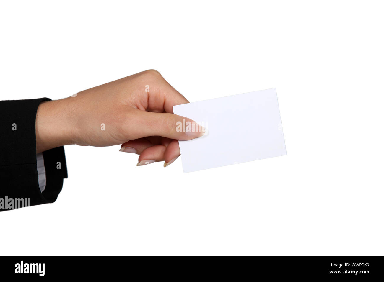 female hand giving business card Stock Photo - Alamy