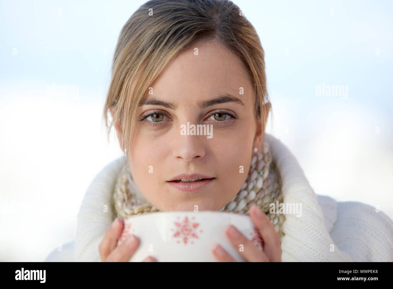 Woman giant cup coffee hi-res stock photography and images - Alamy