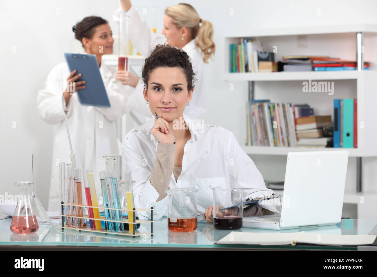 Girls in science class Stock Photo - Alamy