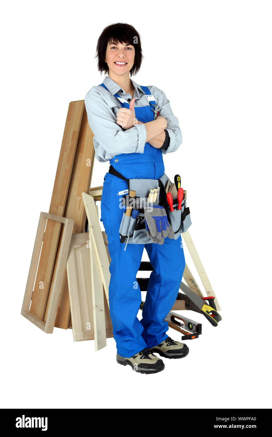 Woman thumbs up home Cut Out Stock Images & Pictures - Alamy