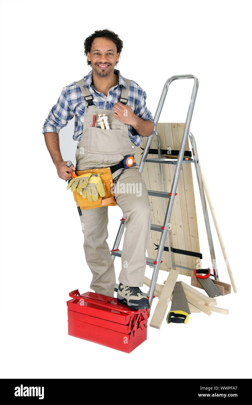 Handyman isolated on white background Stock Photo - Alamy