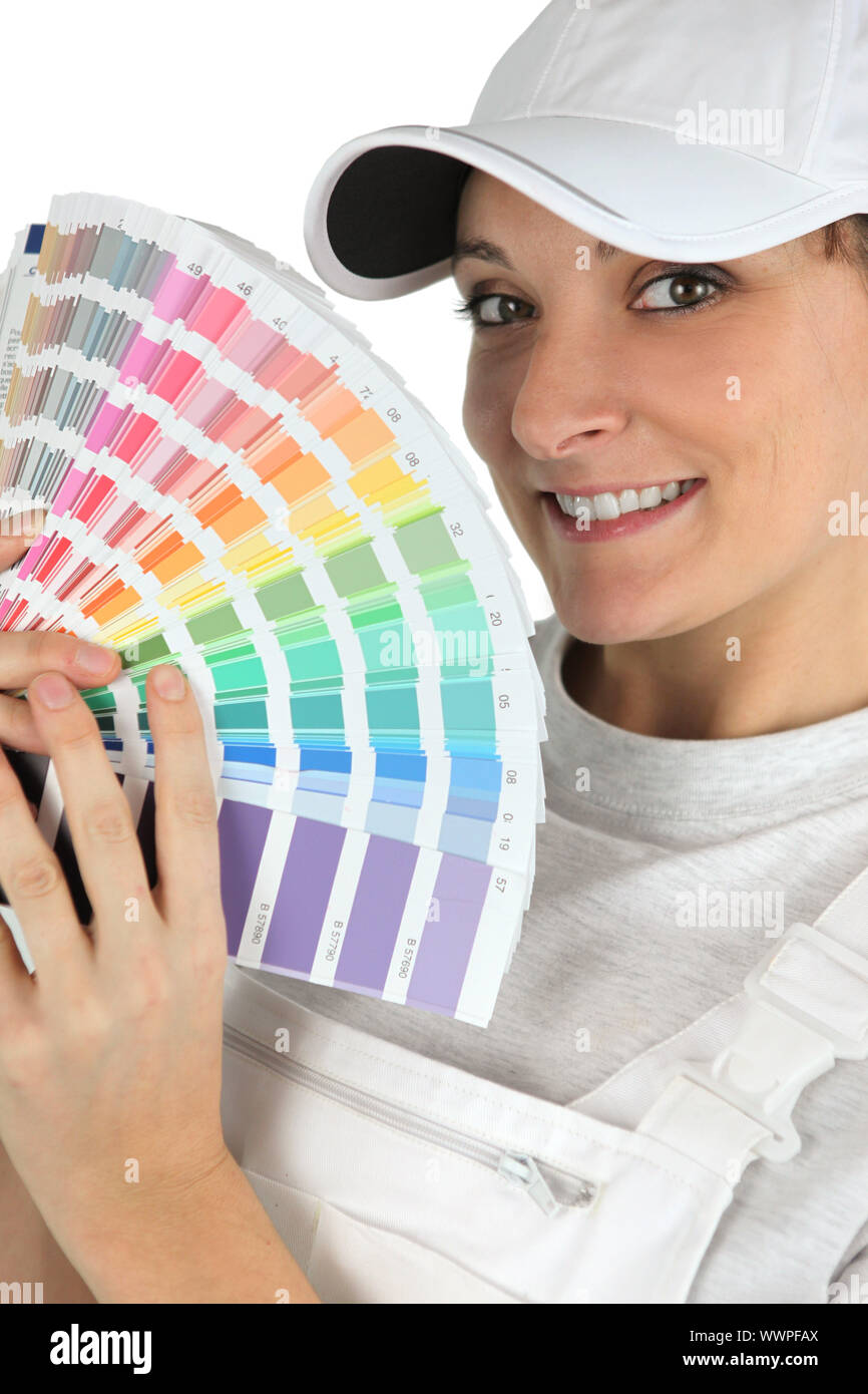 Woman with a color chart Stock Photo - Alamy