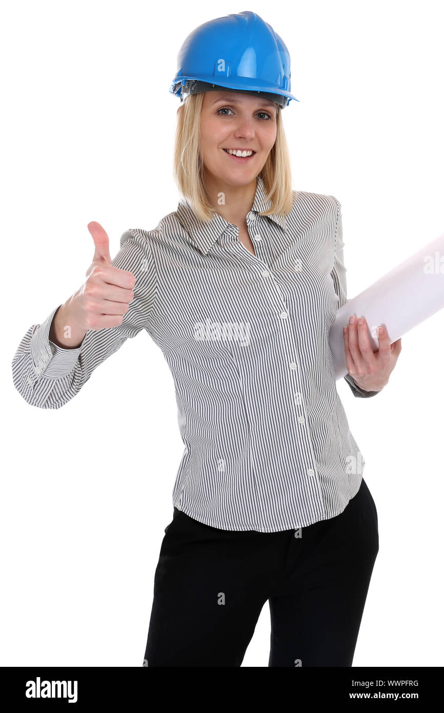 architect architect woman profession with plan thumb high cut-out Stock ...