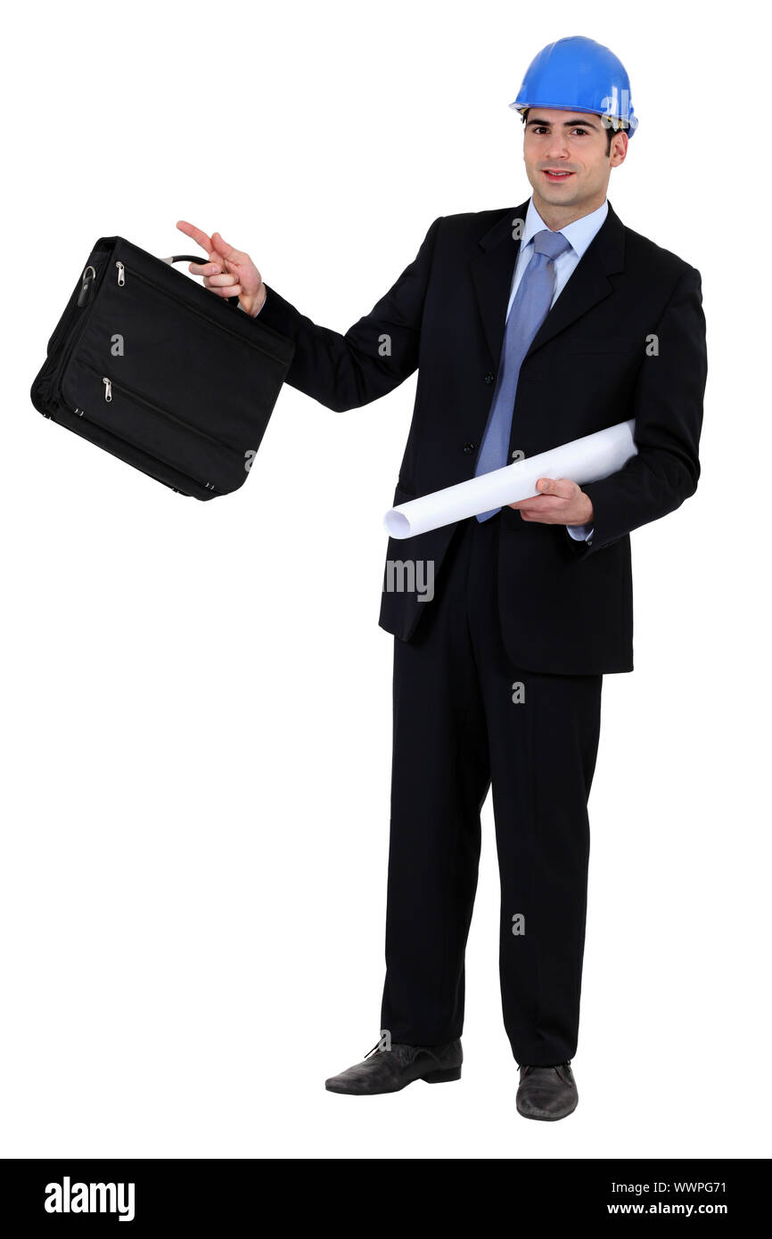 construction businessman holding a blueprint and a briefcase Stock ...