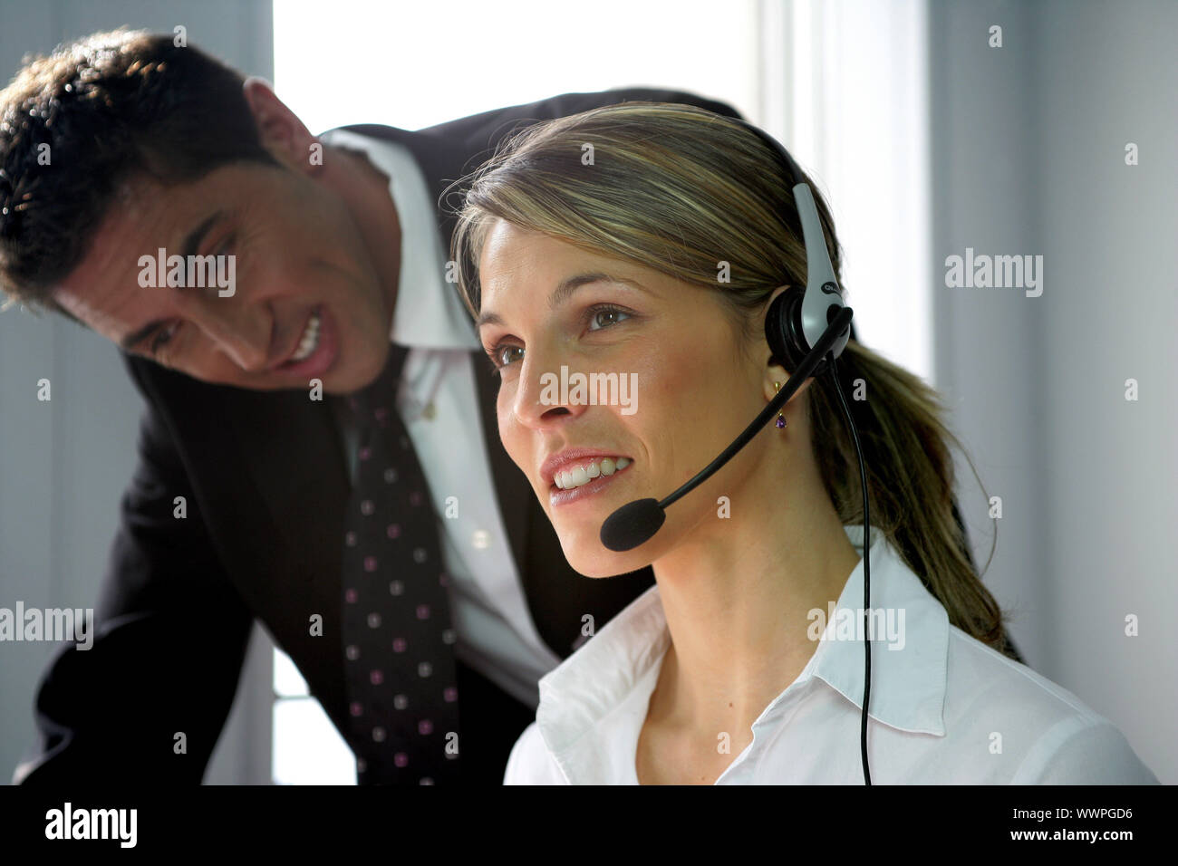 Call-center colleague being supervised Stock Photo - Alamy