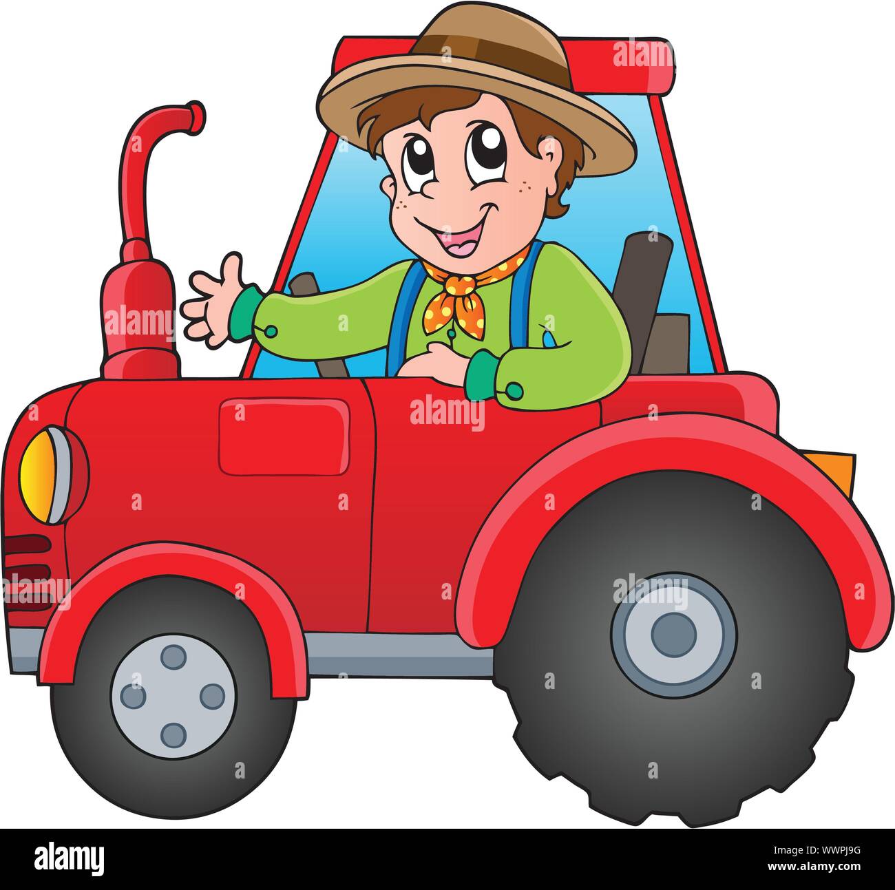 Cartoon Man Driving Tractor