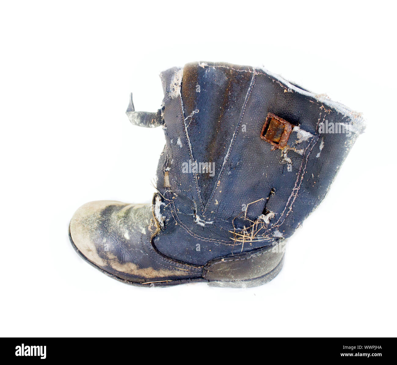 Dirty old boot isolated Stock Photo - Alamy