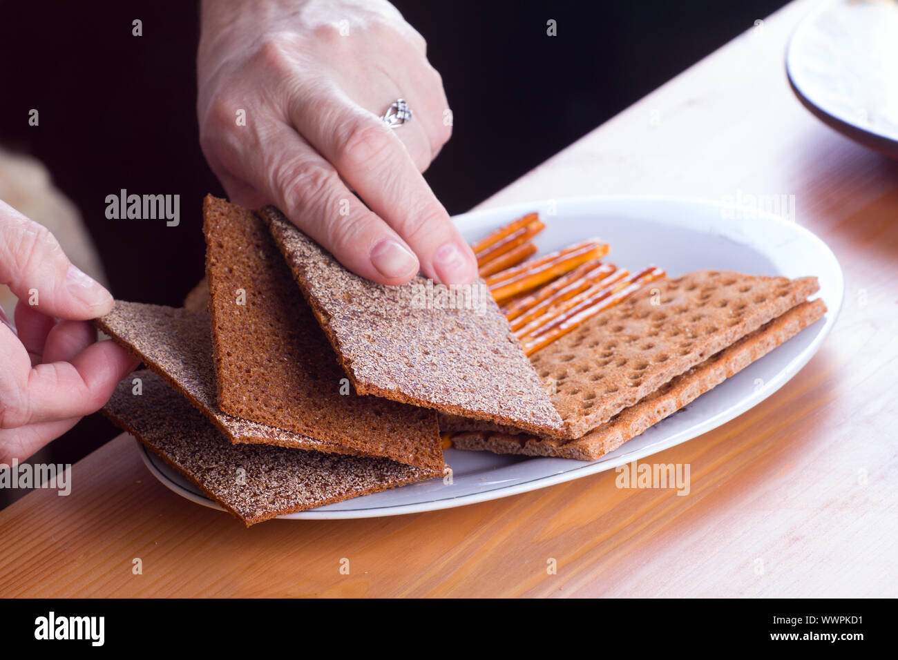 crispy food on table crispbread Stock Photo - Alamy