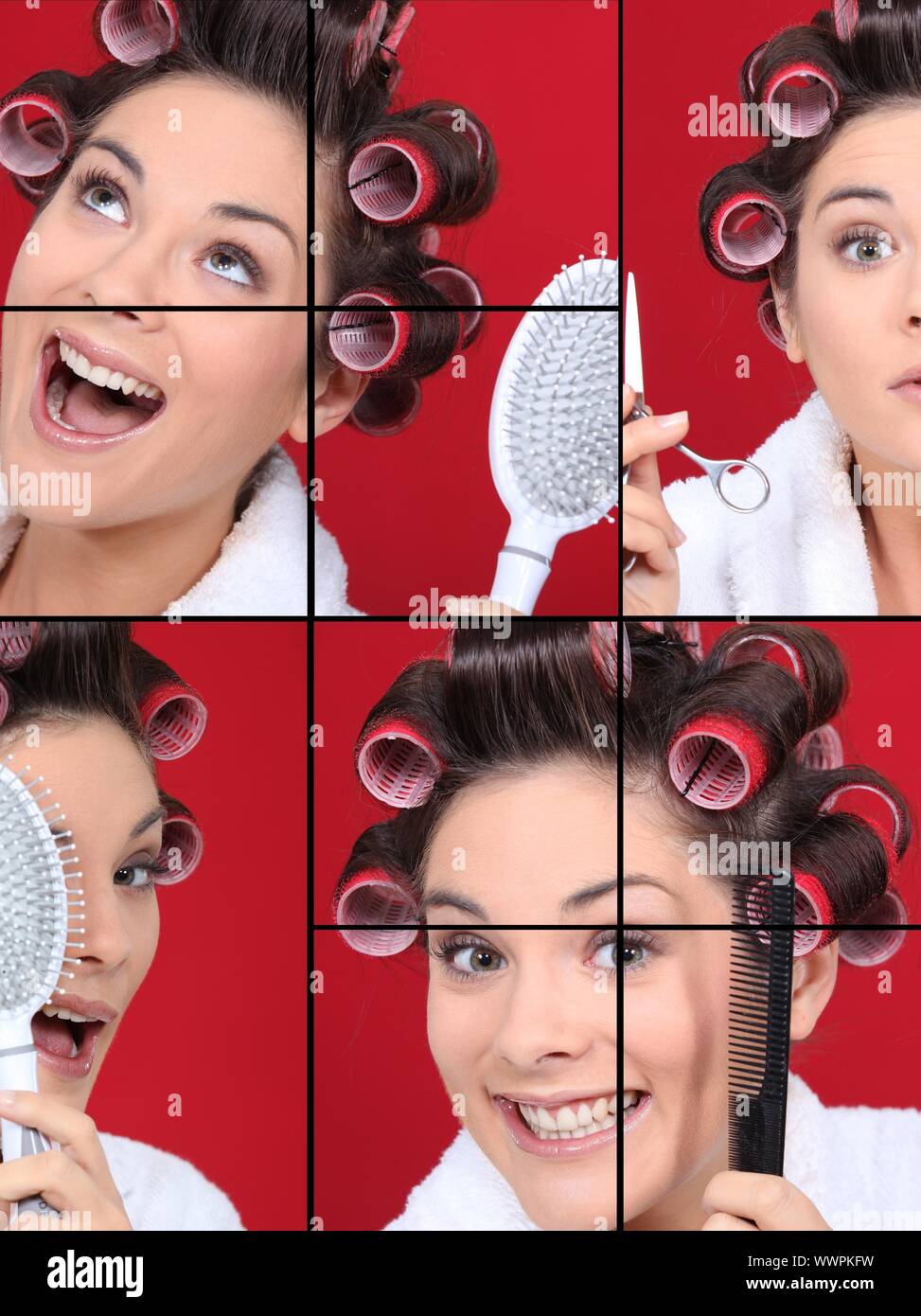 a woman creating a new hairstyle Stock Photo - Alamy