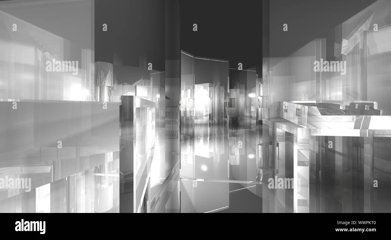 3d rendering, Workplace. Modern office interior, stairs, clean space in ...