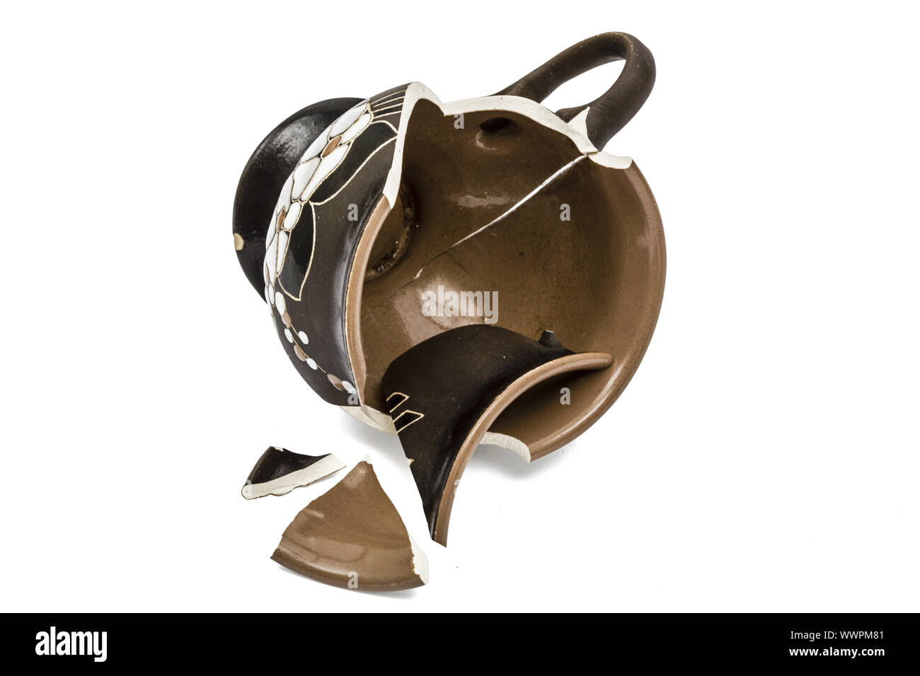 Broken coffee cup, isolated on white background, with clipping path ...