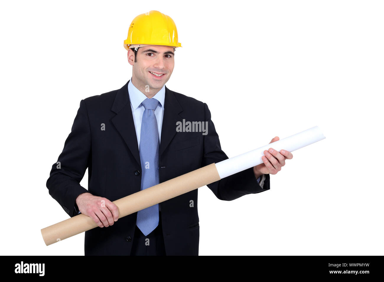 Engineer pulling a technical drawing out of its case Stock Photo - Alamy