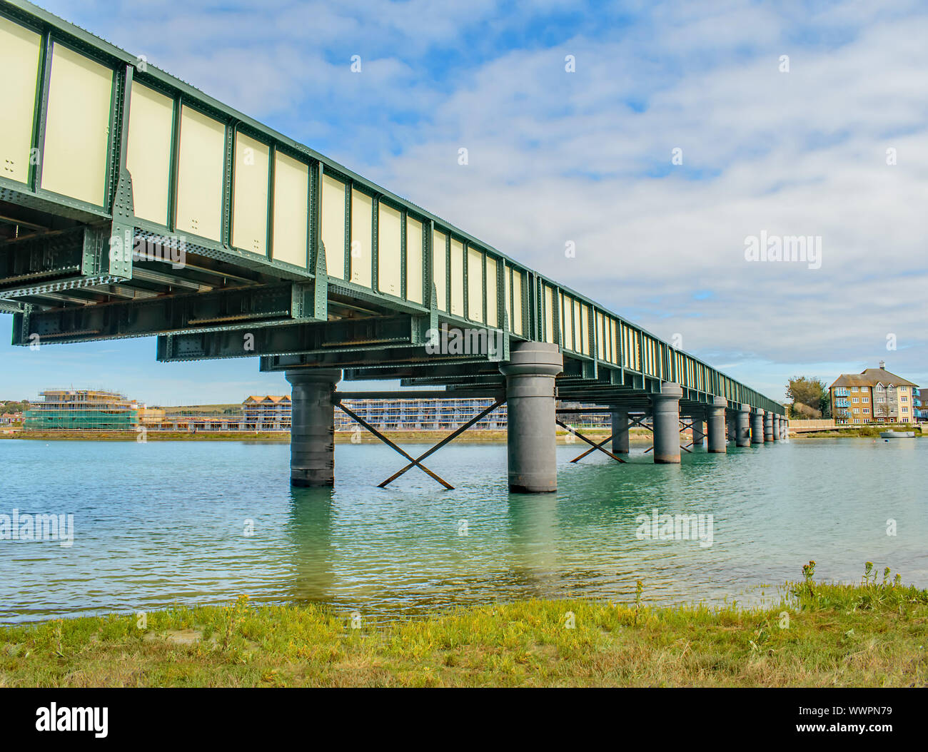 A view along the structure of Shoreham Railway Bridge, close up Stock ...